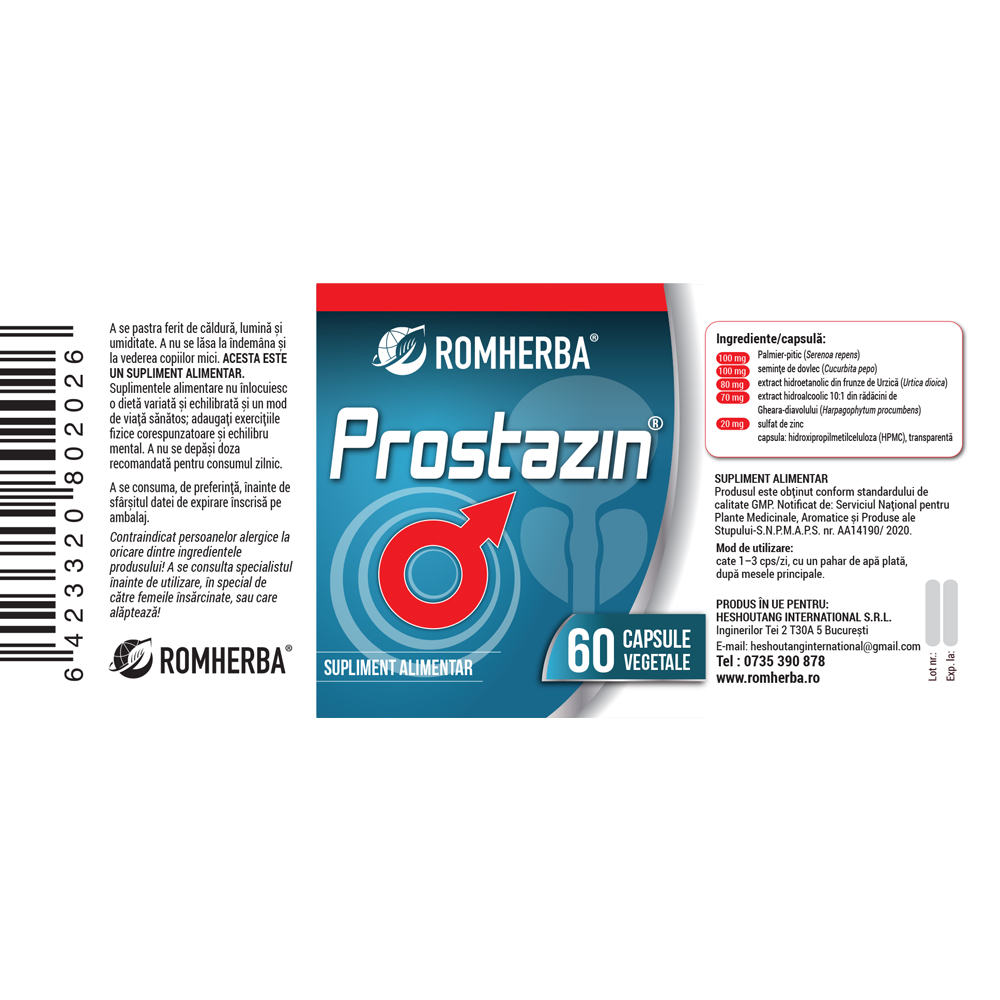 Eticheta Produs Prostazin, 60 capsule vegetale, Romherba : Farmacia Tei ...