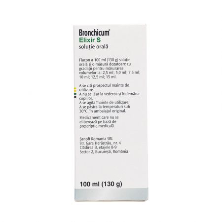 Bronchicum Elixir S solutie orala, 100 ml, Sanofi : Farmacia Tei online