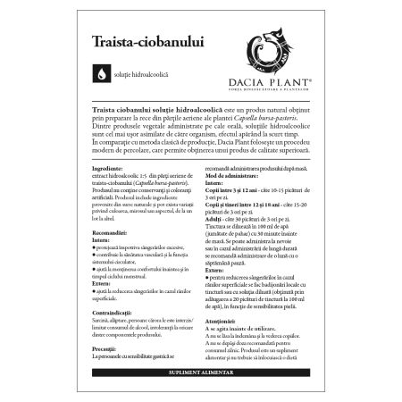 Tinctura de Traista Ciobanului, 50 ml, Dacia Plant : Farmacia Tei online