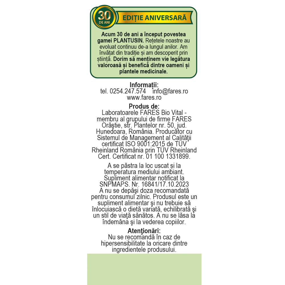Plantusin Tuse Productiva, 30 capsule, Fares : Farmacia Tei online